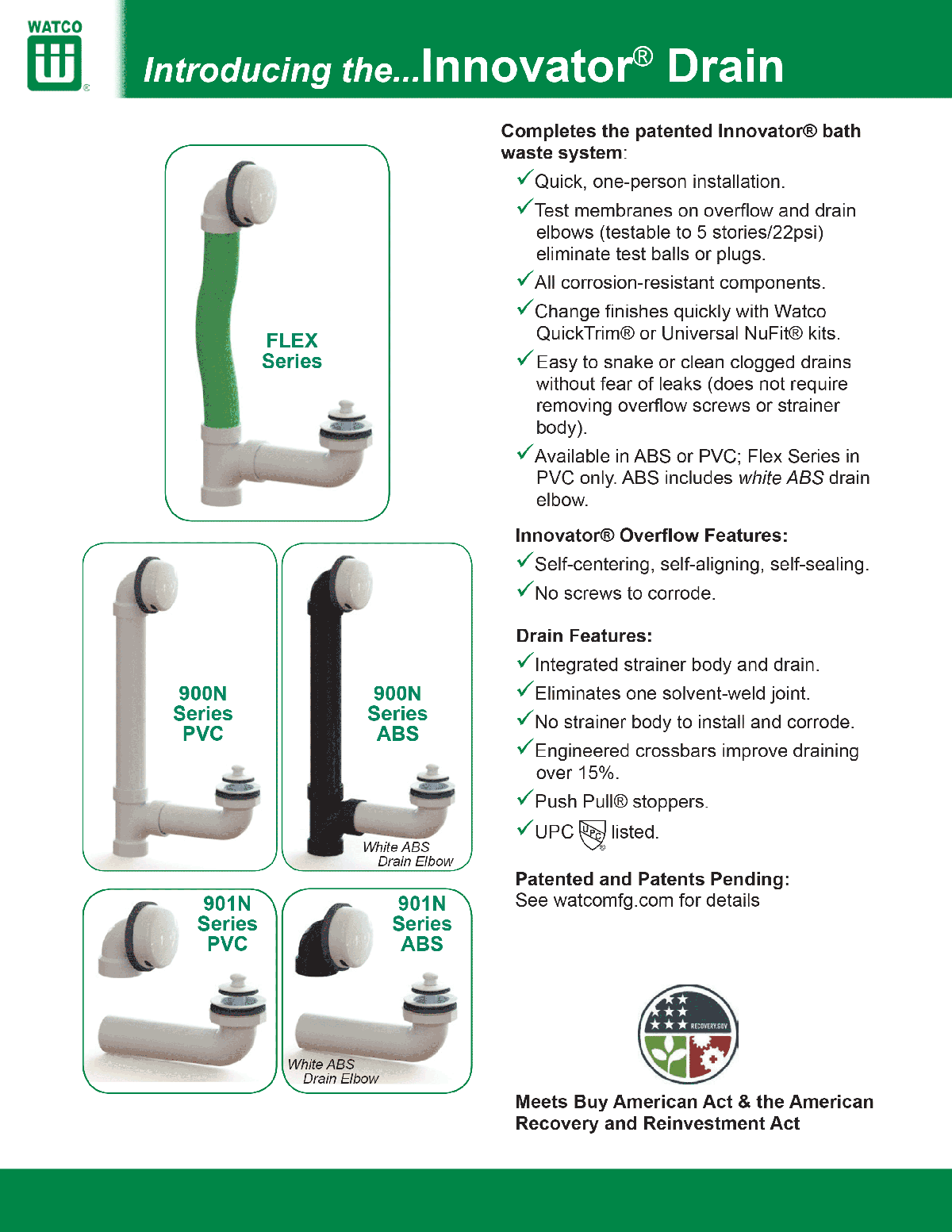 Watco Innovator Drain Spec Sheet