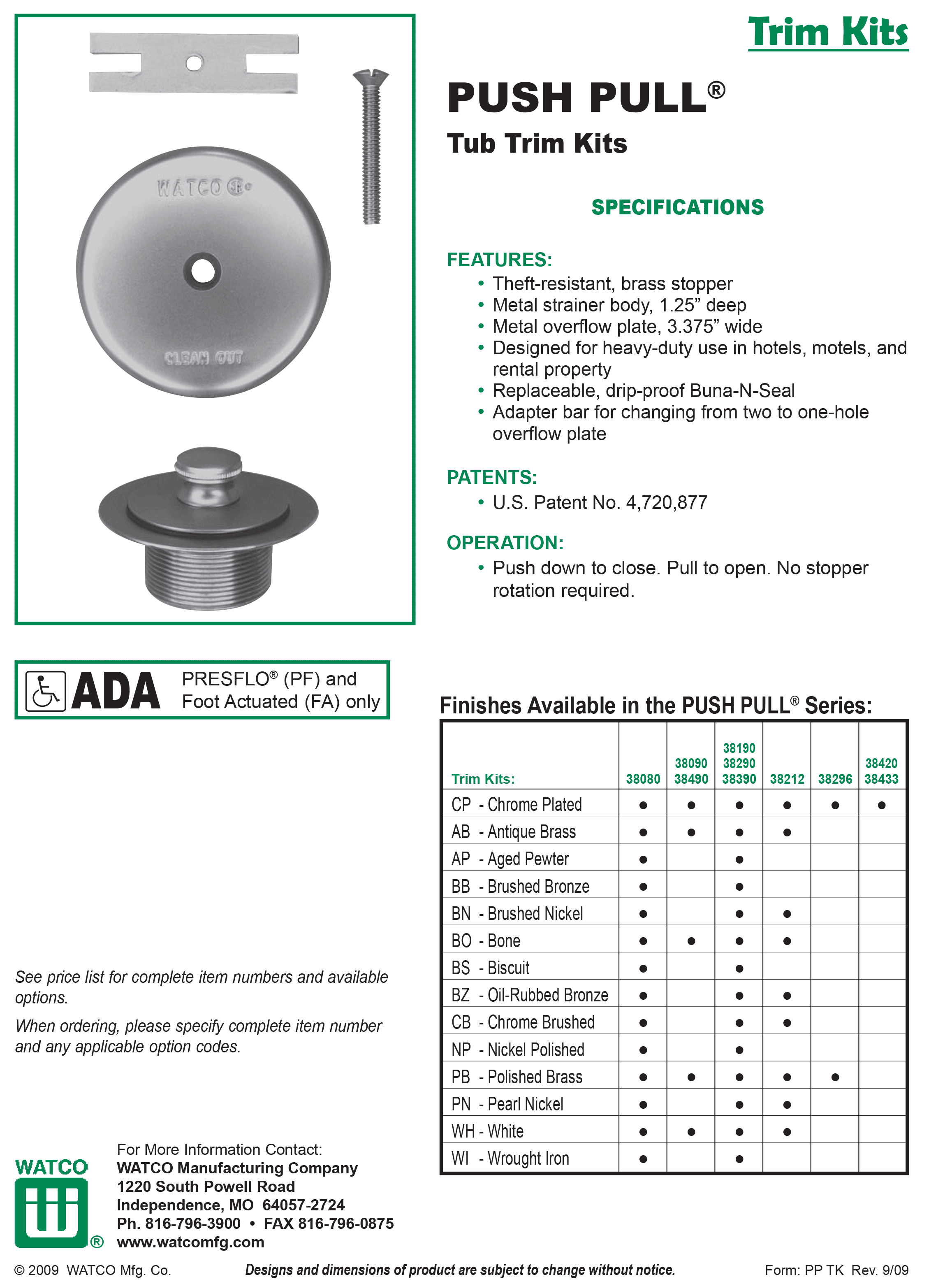 PUSH PULL® Tub Trim Kits