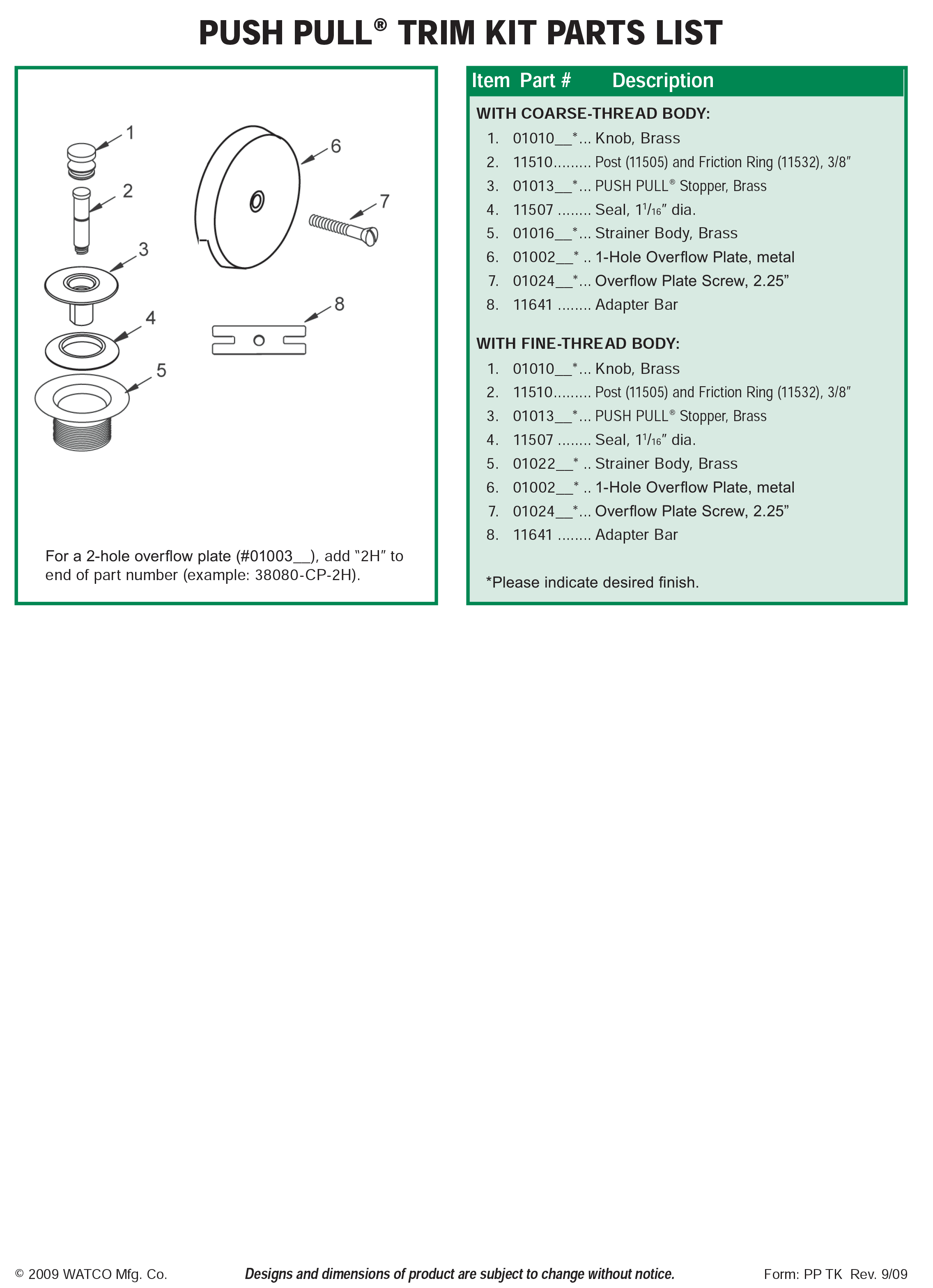 PUSH PULL® Tub Trim Kits